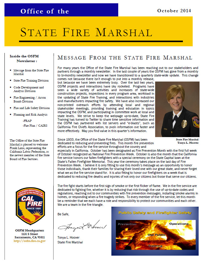 OSFM Report – October 2014 – CaliforniaFireMechanics.org – Cal Fire ...